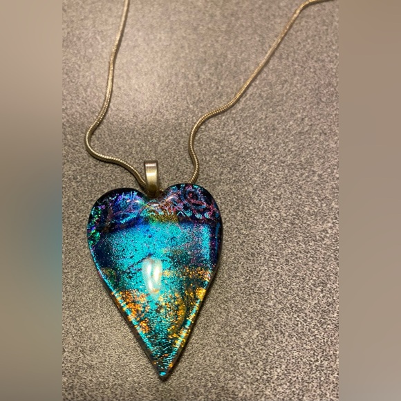 Jewelry | Handmade Dichroic Fused Glass Heart Necklace | Poshmark